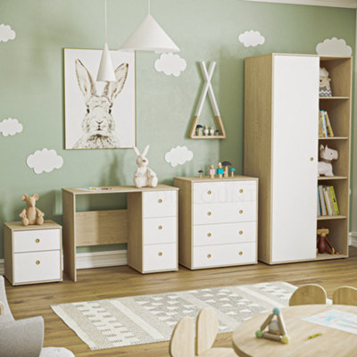 Junior Vida Neptune White Oak 3 Piece Bedroom Furniture Set Desk Drawer Chest Wardrobe