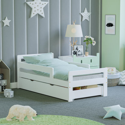 Junior Vida Taurus White Toddler Bed With Underbed Drawer Storage, 140 ...