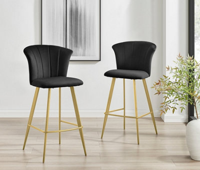 Juniper Black Soft Touch Velvet Fluted Art Deco Stools With Gold Legs ...