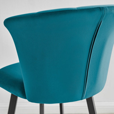 Juniper Blue Soft Touch Velvet Fluted Art Deco Bar Stools With Black ...