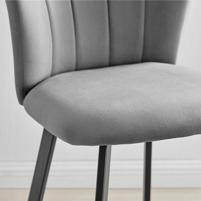 Juniper Grey Soft Touch Velvet Fluted Art Deco Bar Stools with Black ...