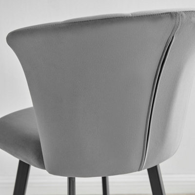 Juniper Grey Soft Touch Velvet Fluted Art Deco Bar Stools with Black ...