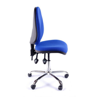 Juno Chrome High Back Office Chair in Blue Fabric