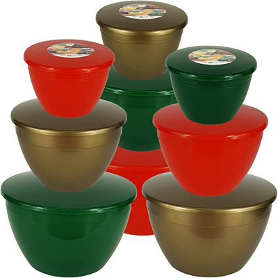 Just Pudding Basins Festive Colours Collection of Mixed Sizes - 9pk