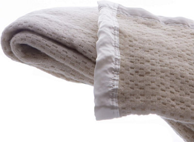 Just So Home Pure Wool Cellular Blanket Lightweight Luxury Satin All ...