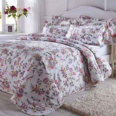 Just So Home Quilted Bedspread Set Printed Wild Flower Lilac Pink Single