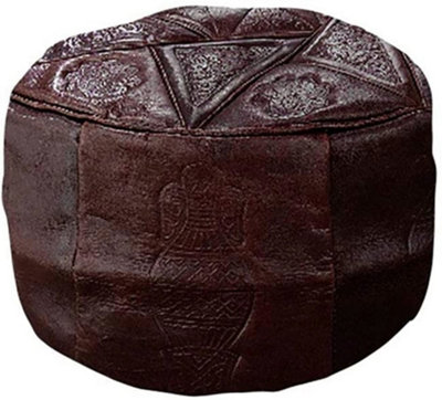 Just So Home Real leather Morrocan Style Round Footstool Pouffe Bean ...