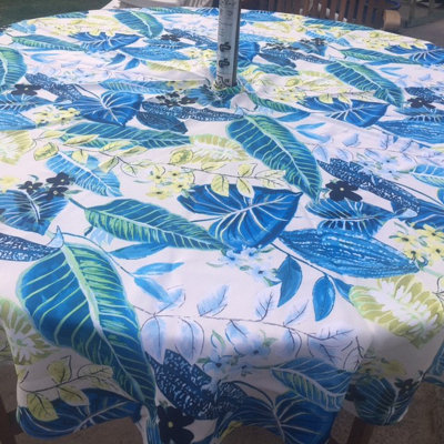 Just So Home Tobago Tropical Leaf Blue/Yellow Garden Outdoor Water ...