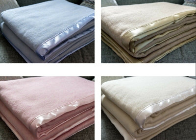 Just So Home Traditional 100% Pure Wool Solid Weave Blanket with Satin ...