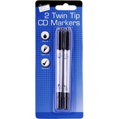 Just Stationery 2 Twin Tip CD-DVD Marker Pens Black (One Size) | DIY at B&Q