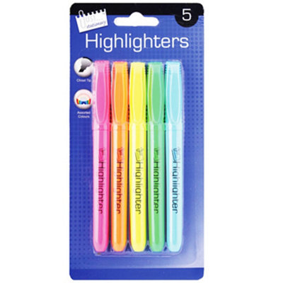 Just Stationery Bright Chisel Tip Highlighter Pens (Pack Of 5 ...