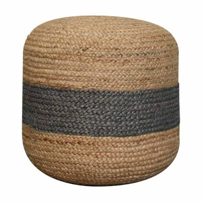 Jute Pouffe with Band - L40 x W40 x H40 cm - Jute/Green | DIY at B&Q
