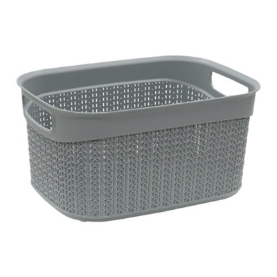 JVL KNIT DESIGN LOOP PLASTIC STORAGE BASKET, 9L, GREY