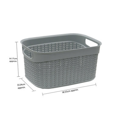 JVL Knit Design Loop Plastic Storage Basket, 9L, Grey