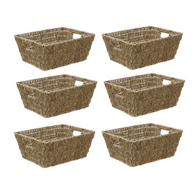 JVL Large Hand Woven Seagrass Rectangular Storage Basket, 14L Capacity ...