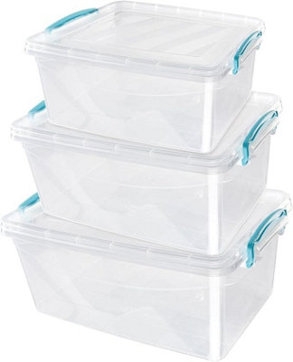 JVL Plastic Clip Lidded Food Storage Box, Stackable & Nestable, Set of ...