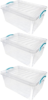 JVL Plastic Clip Lidded Storage Box, Stackable & Nestable, Clear, Set ...