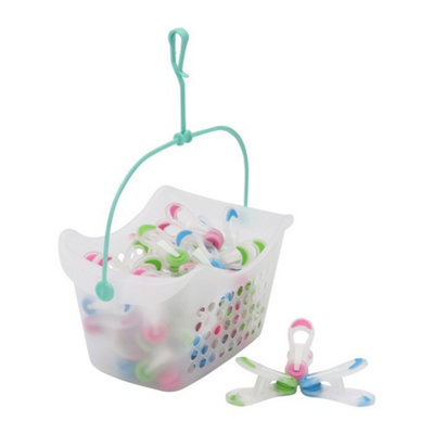 JVL Plastic Peg Basket with 48 Prism Soft Touch Mini Pegs