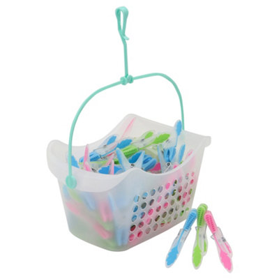 JVL Plastic Peg Basket with 72 Prism Soft touch Leaf Design Pegs