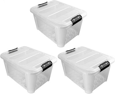 JVL Plastic Secure Clip Lidded Storage Box, Stackable & Nestable, Clear ...