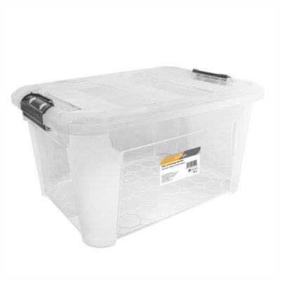 JVL Plastic Secure Clip Lidded Storage Box, Stackable & Nestable, Clear ...