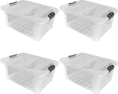 JVL Plastic Secure Clip Lidded Storage Box, Stackable & Nestable, Clear ...