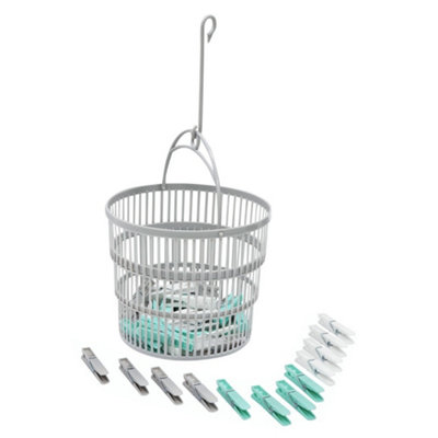 JVL Round Collapsible Peg basket with Plastic Pegs, Pack of 50