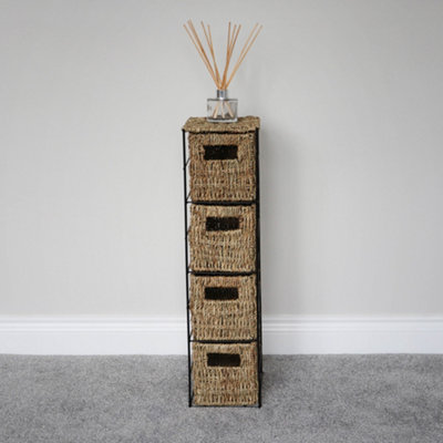 JVL Seagrass Basket 4 Drawer Tower Storage Unit with Metal Frame Home ...