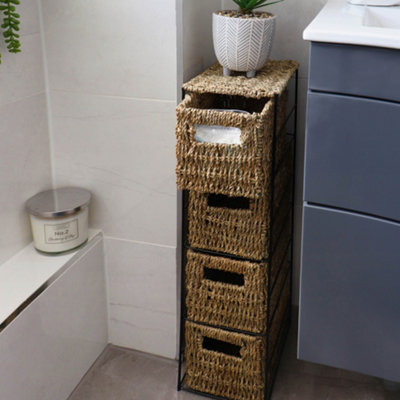 JVL Seagrass Basket 4 Drawer Tower Storage Unit with Metal Frame Home ...