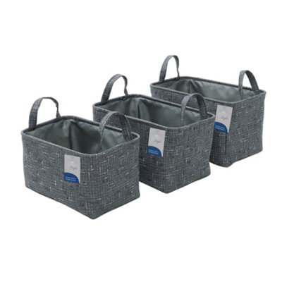 JVL Shadow Rectangular Fabric Storage Baskets with Handles, Set of 3