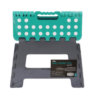 JVL Small Folding Step Stool, Grey/Turquoise