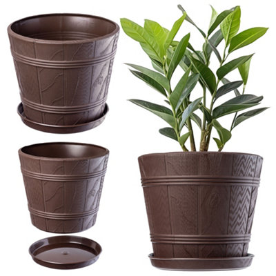 KADAX Barrel Planter, Plastic Plant Pot with Saucer for Indoor and ...
