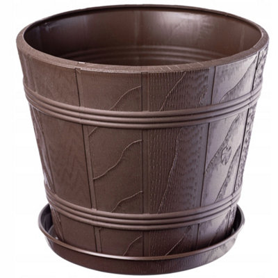 KADAX Barrel Planter, Plastic Plant Pot with Saucer for Indoor and ...