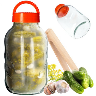 KADAX Preserving Jar with Wooden Tongs, Glass Jar with Plastic Lid and ...