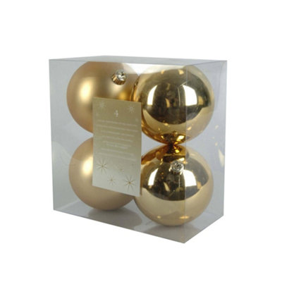 Kaemingk Shatterproof Plain Christmas Baubles (Pack Of 4) Gold (10cm) | DIY at B&Q