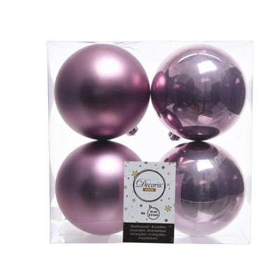 Kaemingk Shatterproof Plain Christmas Baubles (Pack Of 4) Lilac (10cm ...