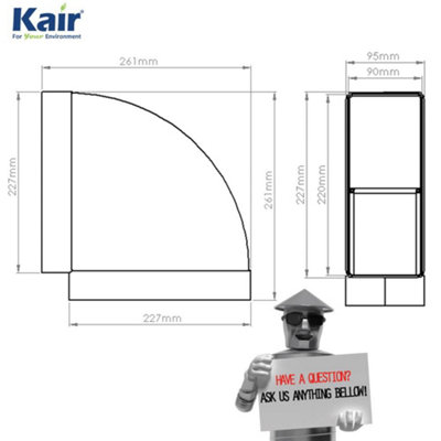 Kair 90 Degree Horizontal Elbow Bend 220mm x 90mm - 9 x 4 inch ...