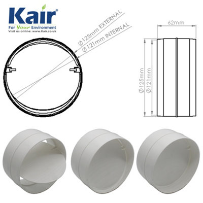 Kair Connector with Backdraught Shutter 125mm - 5 inch Non-Return ...