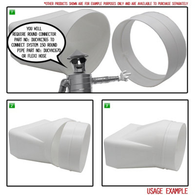 Kair Ducting Adaptor 180mm x 90mm to 150mm - 6 inch Rectangular to ...