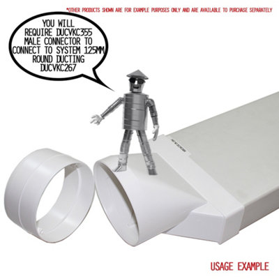 Kair Ducting Adaptor 204mm x 60mm to 125mm - 5 inch Rectangular to ...