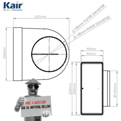 Kair Elbow Bend Adaptor 220mm x 90mm to 150mm - 6 inch Rectangular to ...