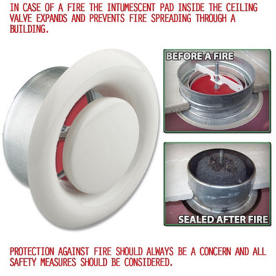 Kair Fire Rated Ceiling Extract Valve 200mm - 8 inch White Coated Metal ...