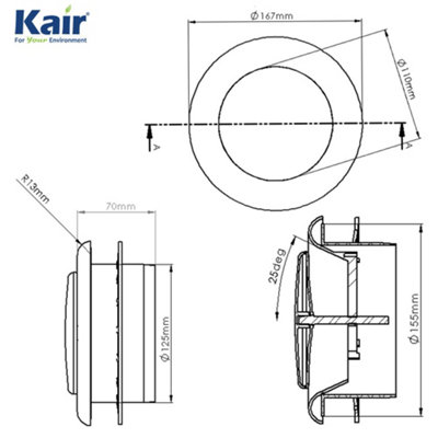 Kair Plastic Round Ceiling Vent 125mm - 5 inch Diffuser / Extract Valve ...