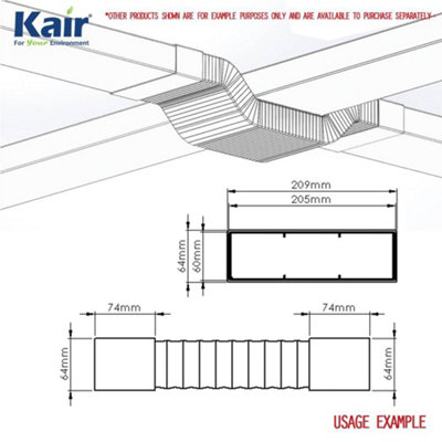 Kair PVC Rectangular Flexible Hose 204mm x 60mm - 3 Metre Length
