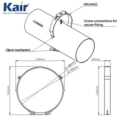 Kair Round Ducting Pipe Retaining Clip 150mm - 6 inch Support Bracket ...