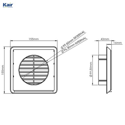 Kair Terracotta Louvred Grille 155mm External Dimension Wall Ducting ...