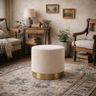 Kalua Small Cream Velvet Stool with Brushed Gold Base