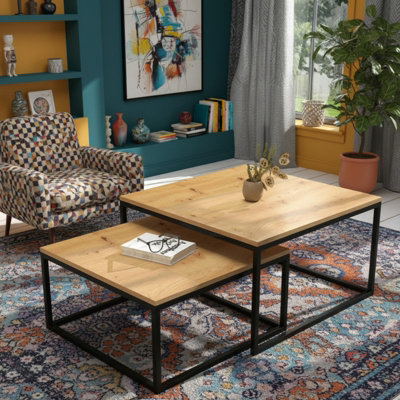 KAMA Set of 2 Modern Coffee Tables Laminated PVC Tops on Metal Base ...