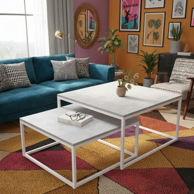 KAMA SET OF 2 MODERN COFFEE TABLES LAMINATED PVC TOPS ON METAL BASE ...