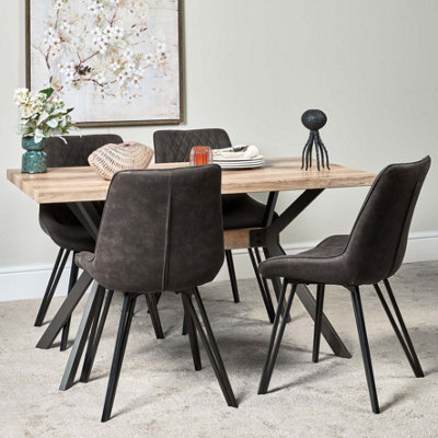 Kamala 140cm Wooden Dining Table with 4 Finnick Leather Effect Dining ...